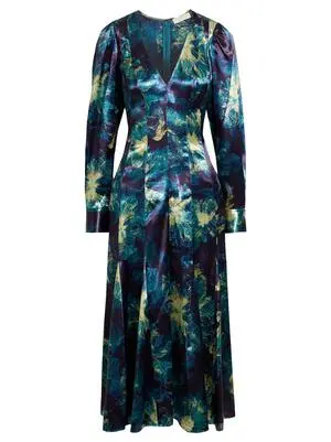 Ulla Johnson Printed Satin Midi Dress - Teal