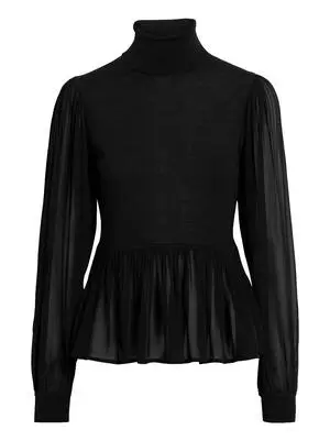 Ulla Johnson Liana Chiffon-paneled Wool And Silk-blend Turtleneck Top - Black