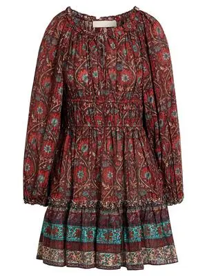 Ulla Johnson Val Gathered Printed Mini Dress - Claret