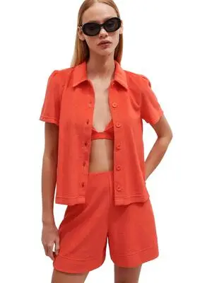 ME+EM Toweling Short Sleeve Shirt - Bright Papaya