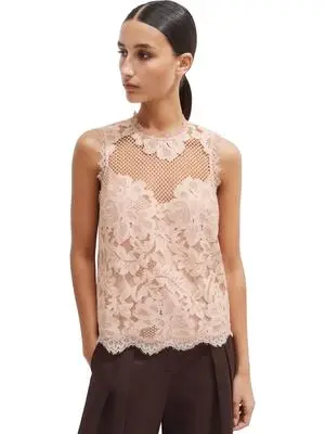 ME+EM Graphic Floral Lace Top - Pale Blush