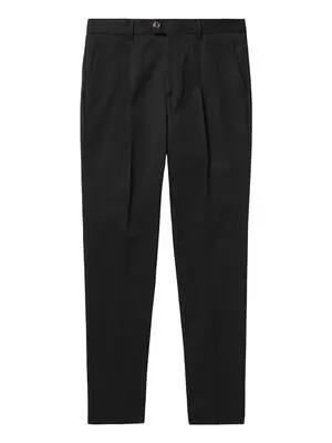 Brunello Cucinelli Tapered Pleated Cotton-twill Trousers - Black