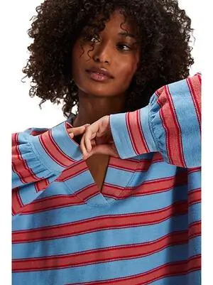 FREE PEOPLE Caddy Striped Cotton Terry Sweatshirt