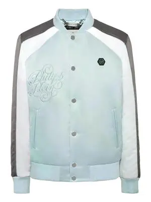 Philipp Plein Logo-embroidered Satin Bomber Jacket - Blue