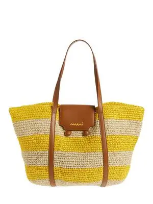 Marni Medium Trunkaroo Stripe Woven Tote Yellow