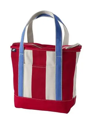 LANDS' END Iconic Canvas Tote Bag With Printed Design Red Stripe