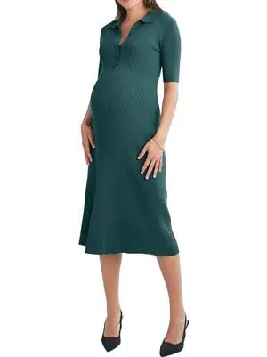 ANGEL MATERNITY Knit Maternity Midi Dress Green