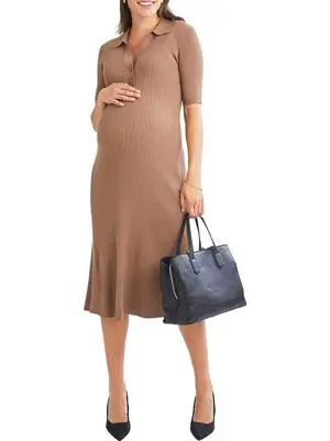 ANGEL MATERNITY Knit Maternity Midi Dress Taupe