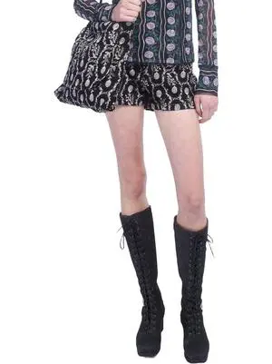 Anna Sui Sleeping Beauty Embroidered Faux Suede Shorts - Black