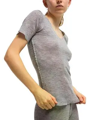 GUDRUN & GUDRUN Barbara V-neck Short-sleeve Top - Grey