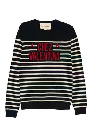 Valentino Garavani Striped Chez-motif Sweater - Blue