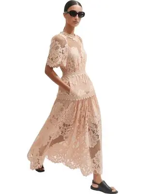 ME+EM Graphic Floral Lace Maxi Dress - Pale Blush