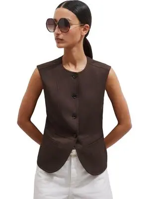 ME+EM Seam Detail Tailored Waistcoat - Summer Chocolate