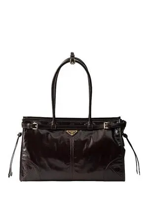 Prada Bonnie Large Convertible Leather Shoulder Handbag - Black Brown