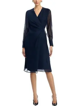 BOSS Dosala Surplice Long Sleeve Wrap Dress - Dark Blue