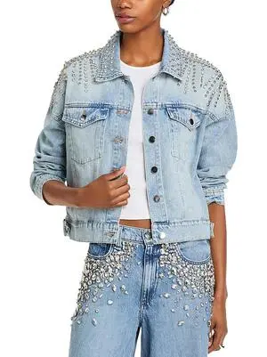 Aqua Embellished Denim Trucker Jacket - Light Wash