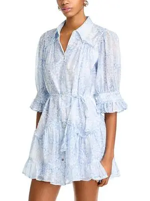 Cinq À Sept Scenic Toile Voile Gwendoline Dress - White/dark Cerulean