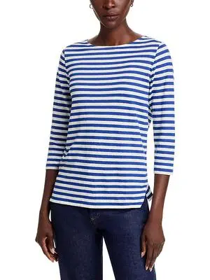 Majestic Filatures Striped Three Quarter Sleeve Tee Abyss