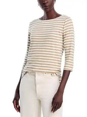 Majestic Filatures Striped Three Quarter Sleeve Tee - Sable