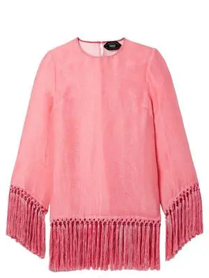 TALLER MARMO Claudia Fringed Linen-blend Mini Dress - Pink