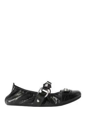 Balenciaga City Embellished Crinkled-leather Ballet Flats - Black