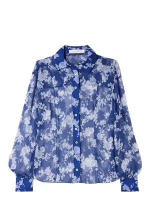 Carolina Herrera Floral-print Silk-crepon Shirt - Blue