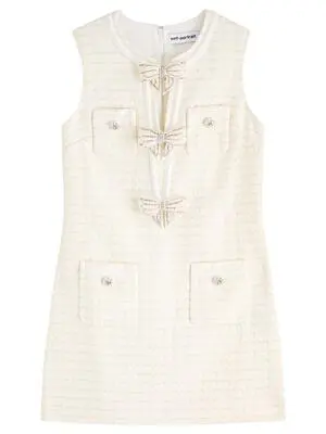 SELF-PORTRAIT Bow-embellished Bouclé Mini Dress - Cream