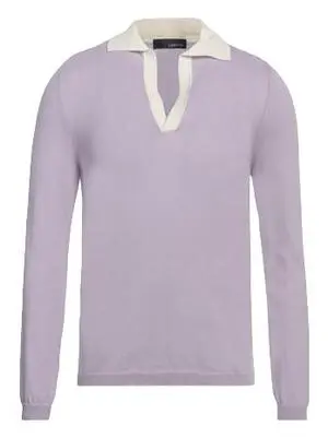LARDINI Cotton V-neck Long Sleeve Sweater - Purple