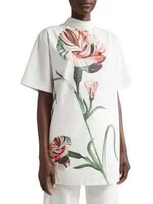 Giambattista Valli Oversized Rose Cotton High-low Top - Ivory/ Rose