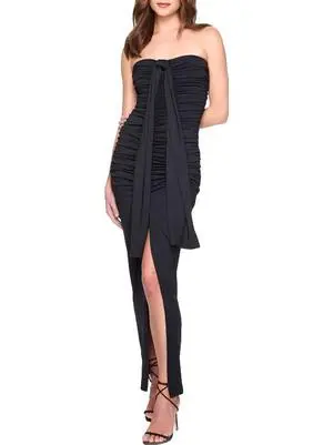 Susana Monaco Ruched Front Slit Strapless Maxi Dress - Black