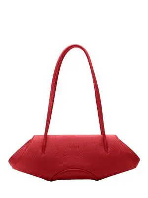 BEHNO Mini Elizabeth Baguette Pebble Leather Shoulder Bag - Red