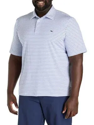 Vineyard Vines Big & Tall Tri-color Bradley Sankaty Performance Polo Shirt - White Ocean Breeze