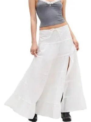 BDG URBAN OUTFITTERS Embroidered Eyelet Tiered Cotton Maxi Skirt - White
