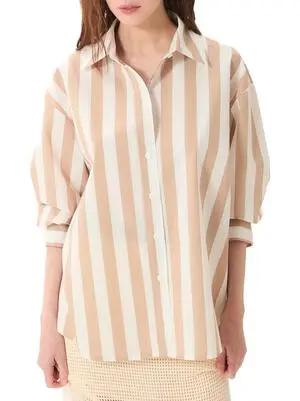 Deluc Vincenzo Stripe Cotton Button-up Shirt - Striped Sand