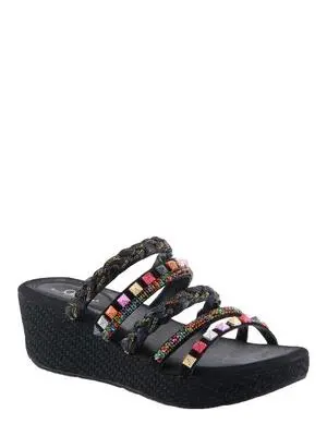 SPRING STEP SHOES Shinychic Platform Wedge Slide Sandal - Black Multi