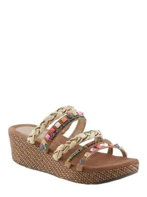 SPRING STEP SHOES Shinychic Platform Wedge Slide Sandal - Tan Multi