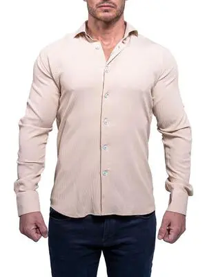 MACEOO Einstein Resistance Contemporary Fit Textured Button-up Shirt - Light Brown