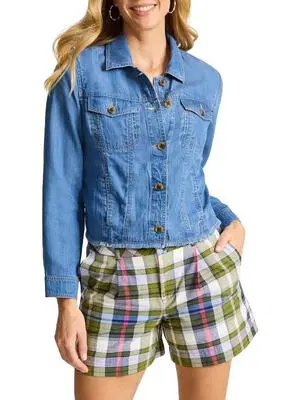 Tommy Bahama Fray Hem Chambray Crop Jacket - Med Indigo Wash