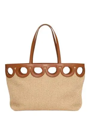 FERRAGAMO Gancini Frame Raffia Tote Bag - Naturale