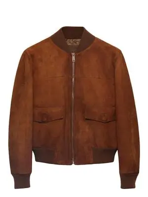 Prada Suede Ribbed-Trim Jacket Cognac