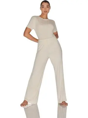 Natori Skye Rib Ease Pants - Neutral / White
