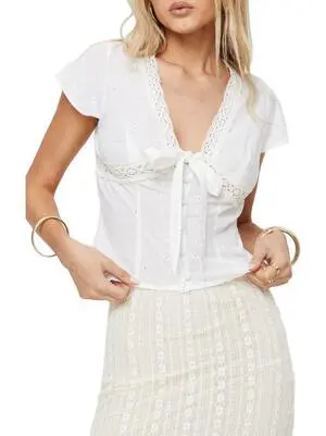 Princess Polly Tullock Lace Trim Top - White