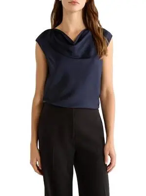 Halogen Cowl Neck Sleeveless Top - Baritone Blue