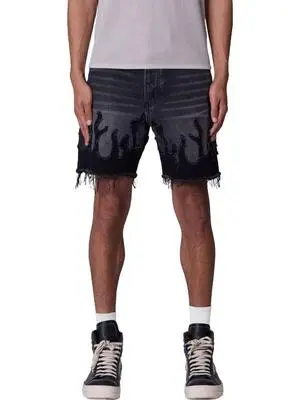 Mnml Flame Denim Shorts - Washed Black