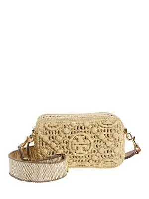 Tory Burch Mini Miller T Monogram Raffia Crossbody Bag - Natural