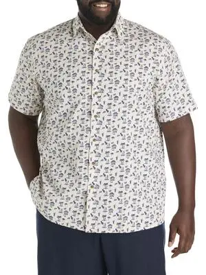 OAK HILL BY DXL Big & Tall Tropical Drink Sport Shirt - Sea Salt