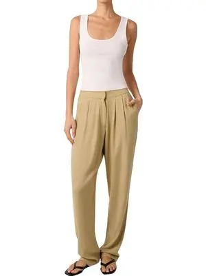 WeWoreWhat Linen Blend Pleated Trousers - Oat