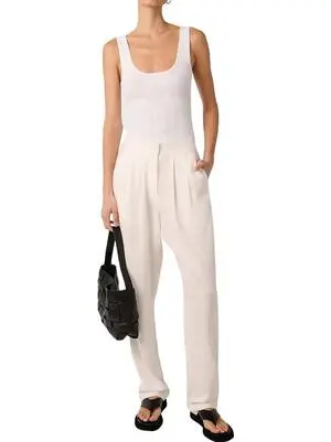 WeWoreWhat Linen Blend Pleated Trousers White