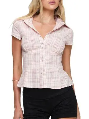 Princess Polly Check Button-up Shirt - Pink Check