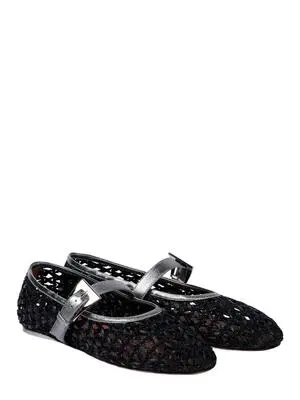 Paris Texas Sveva Buckle-detail Raffia Ballet Flats - Black